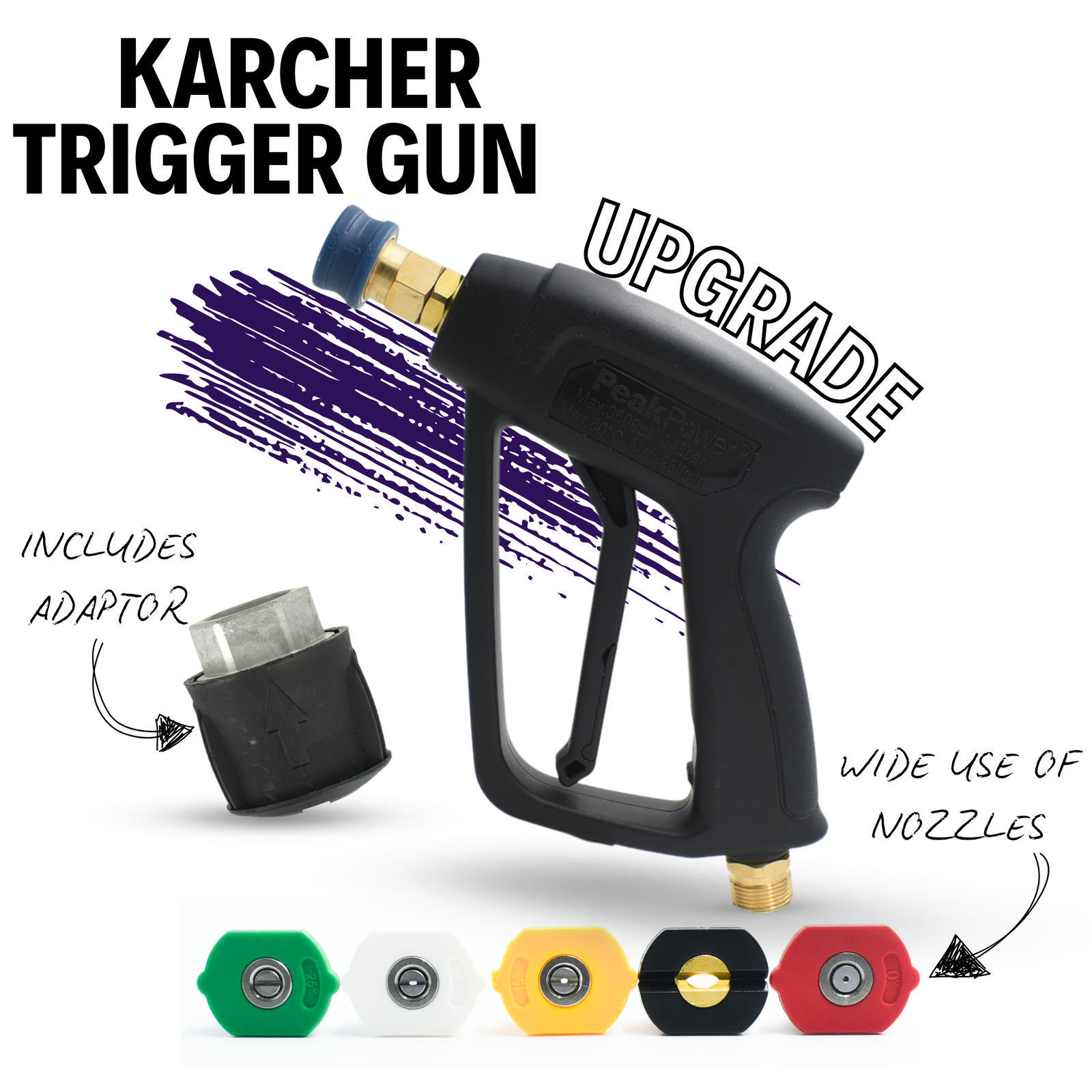 Short High Pressure Washer Gun with Karcher Adaptor or M22